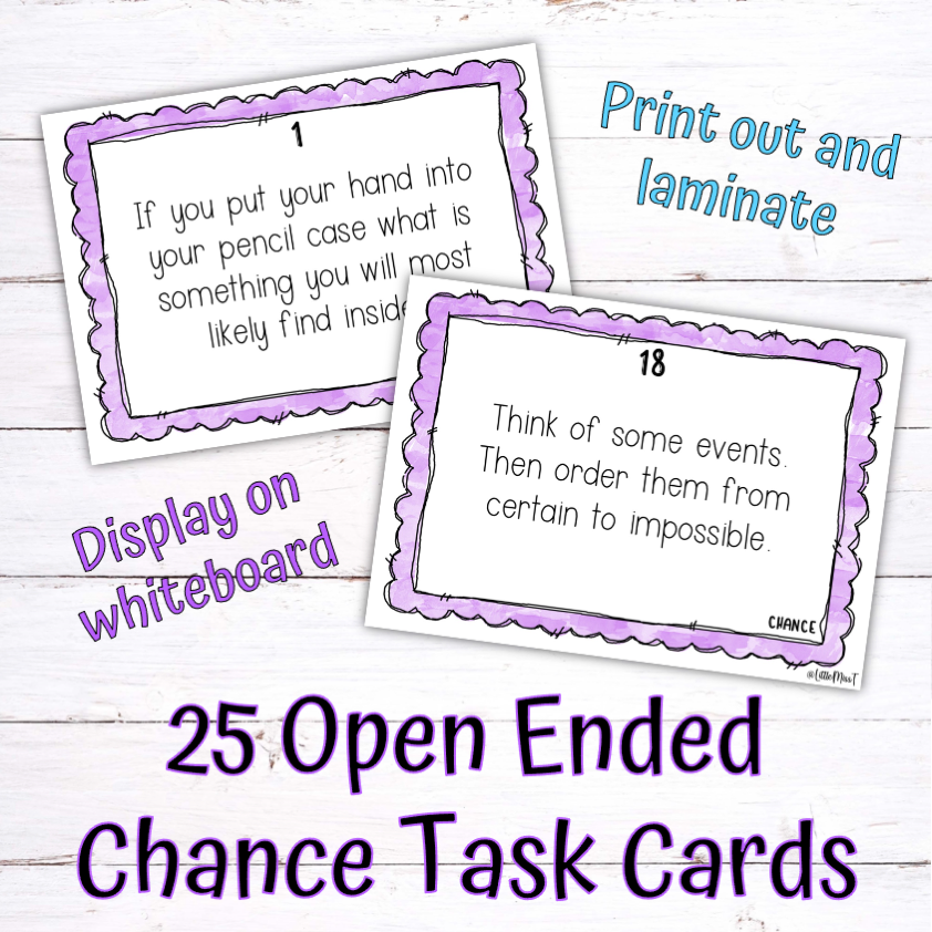 Chance and Probability Task Cards and Workbook - Open Ended Math ...