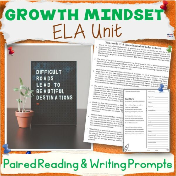 Growth Mindset ELA Unit - Paired Reading Texts, Activities, Writing ...