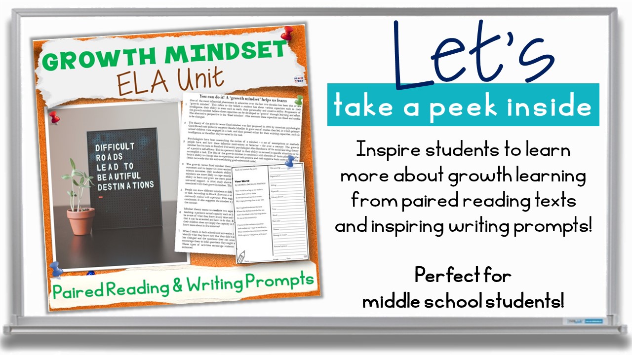Growth Mindset ELA Unit - Paired Reading Texts, Activities, Writing ...