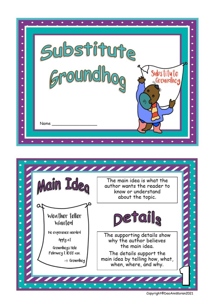 Substitute Groundhog Main Idea Retell Summarize Character Traits | Made ...