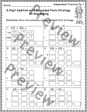 3 Digit Addition Expanded Form Addition Strategies Worksheets | Made By ...