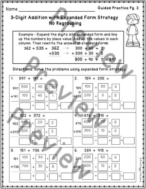 3 Digit Addition Expanded Form Addition Strategies Worksheets | Made By ...