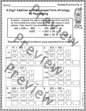 3 Digit Addition Expanded Form Addition Strategies Worksheets | Made By ...