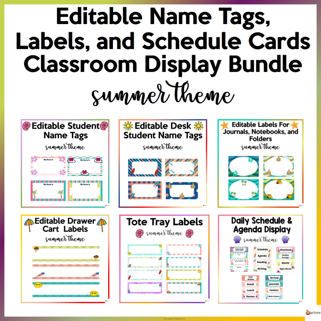Editable Name Tags, Labels, Daily Agenda Reminders Summer Theme Bundle ...