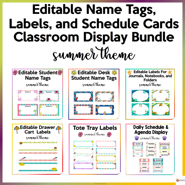 Editable Name Tags, Labels, Daily Agenda Reminders Summer Theme Bundle ...