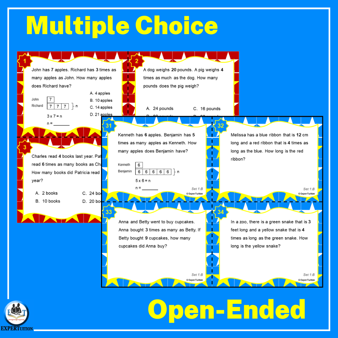 Multiplicative Comparison Word Problems Practice Task Cards – Set 1 ...