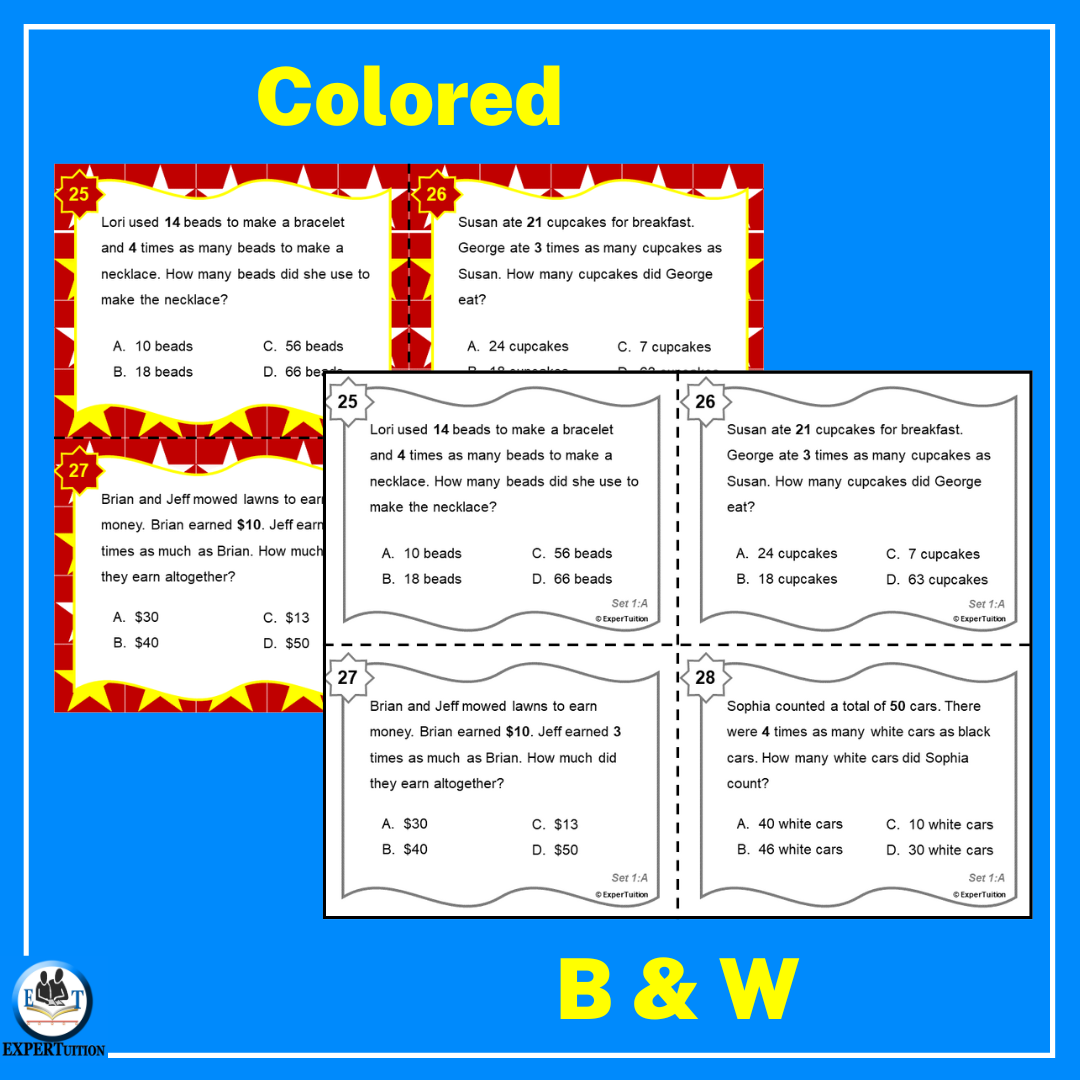 Multiplicative Comparison Word Problems Practice Task Cards – Set 1 ...