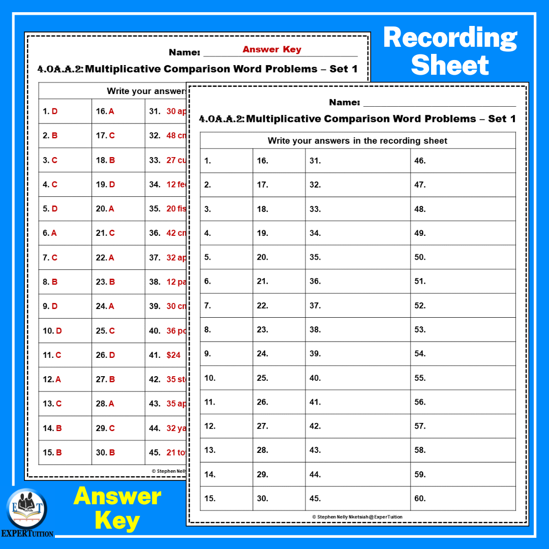 Multiplicative Comparison Word Problems Practice Task Cards – Set 1 ...