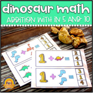 Dinosaur Addition with sums 10 and under Clip/Task Cards | Made By Teachers