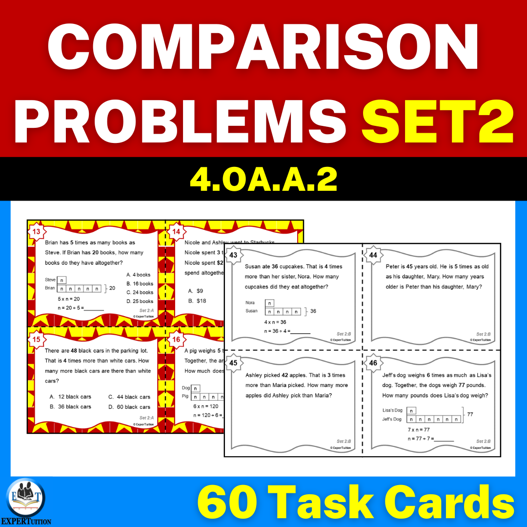 Multiplicative Comparison Word Problems Practice Task Cards – Set 2 ...
