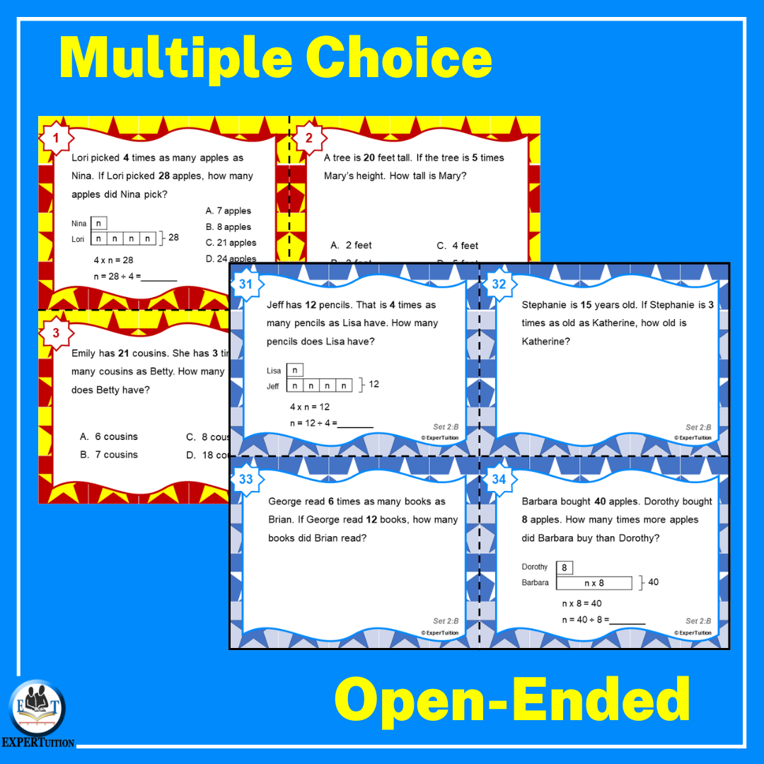 Multiplicative Comparison Word Problems Practice Task Cards – Set 2 ...