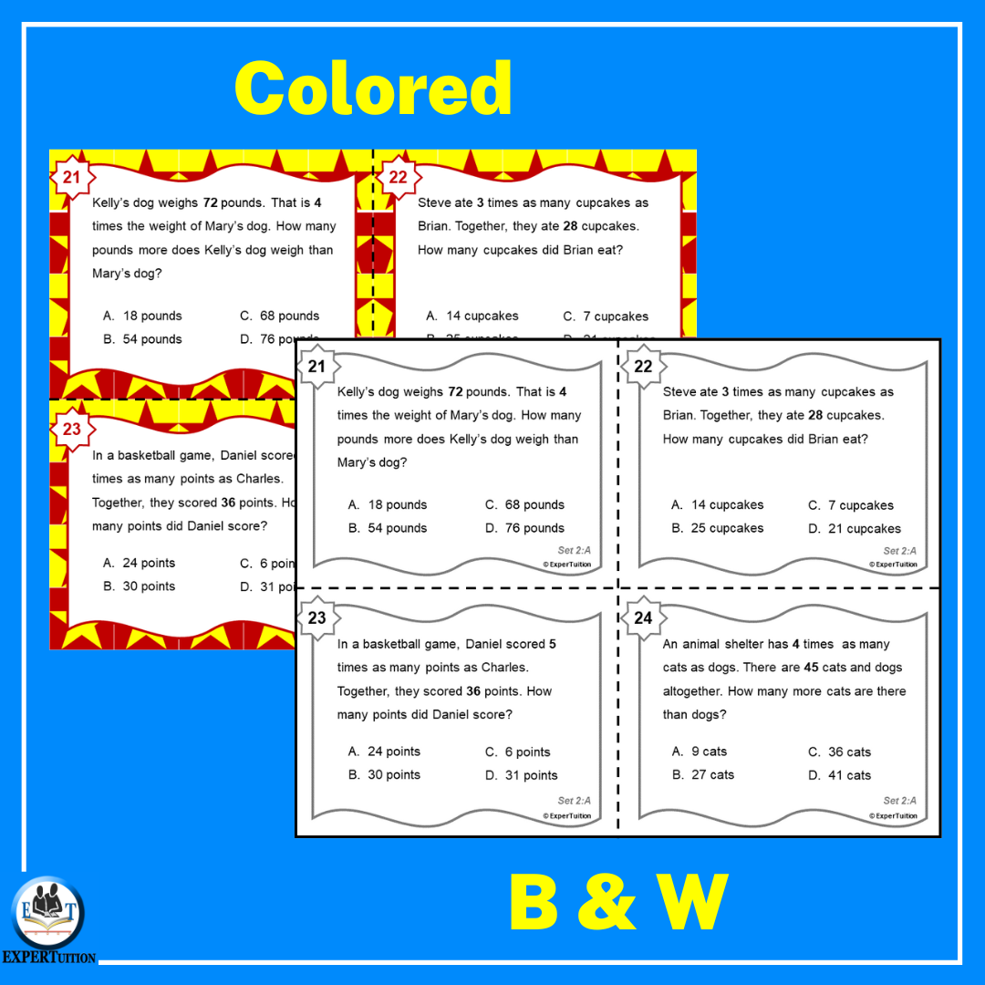 Multiplicative Comparison Word Problems Practice Task Cards – Set 2 ...