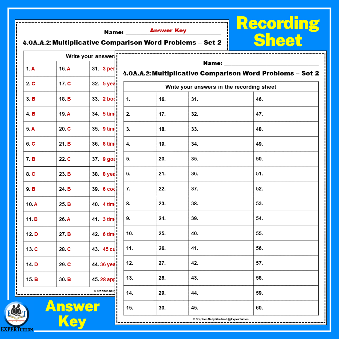 Multiplicative Comparison Word Problems Practice Task Cards – Set 2 ...