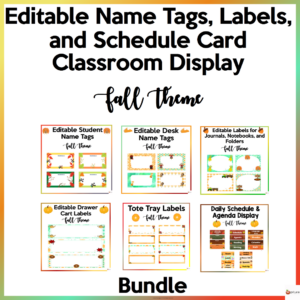 Editable Name Tags, Labels, Daily Agenda Reminders Fall Theme Bundle ...
