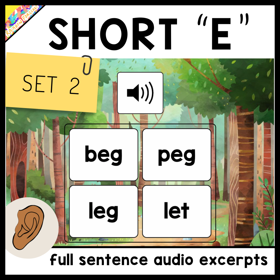 AUDIO CARDS: Short Vowel E - CVC Word Kindergarten First Grade (set 2 ...