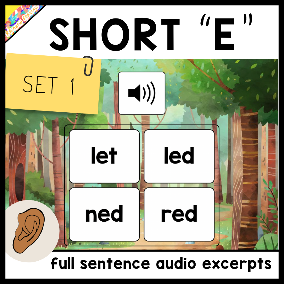 AUDIO CARDS: Short Vowel E - CVC Word Kindergarten First Grade (set 1 ...