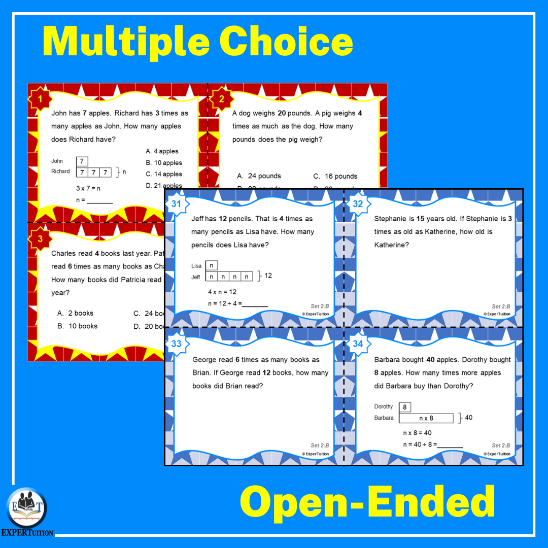 Multiplicative Comparison Word Problems Practice Task Cards Bundle ...