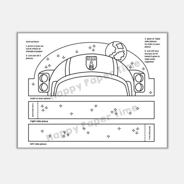 Astronaut Helmet Paper Crown Headband Printable Coloring Craft Activity ...