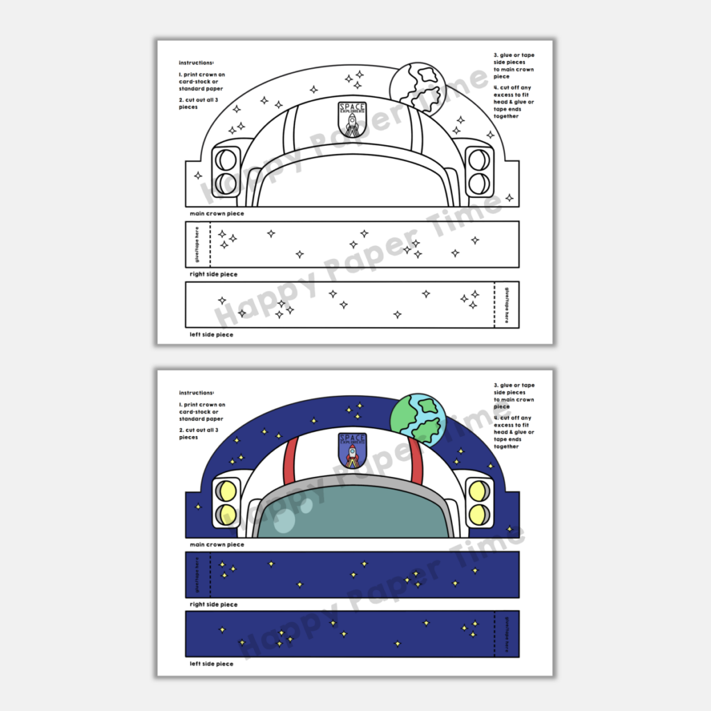 Astronaut Helmet Paper Crowns Headband Printable Coloring Craft ...