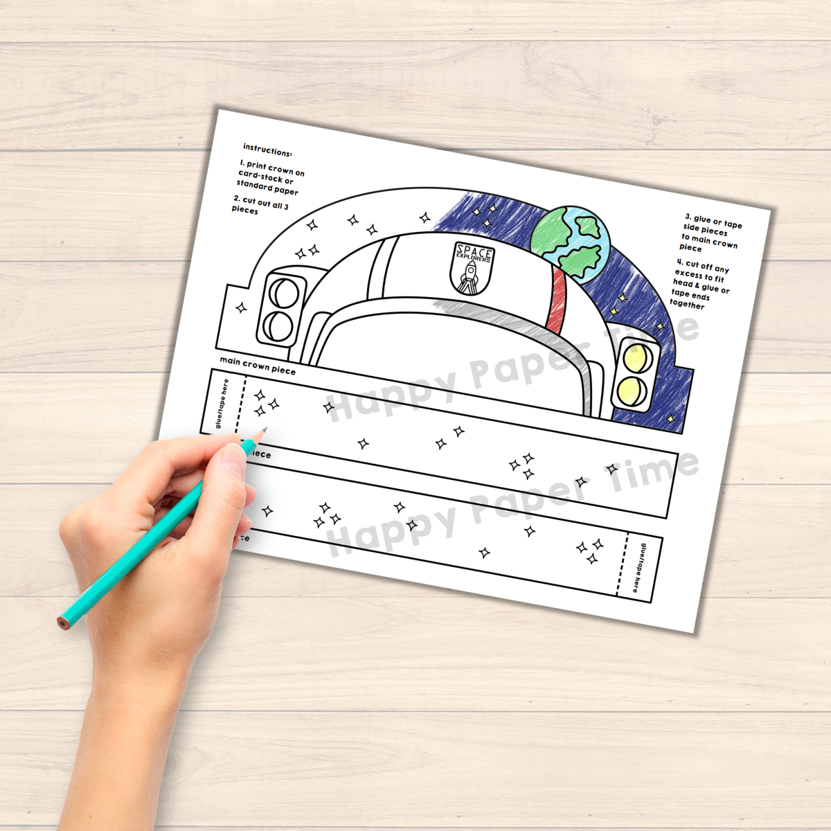 Astronaut Helmet Paper Crowns Headband Printable Coloring Craft ...