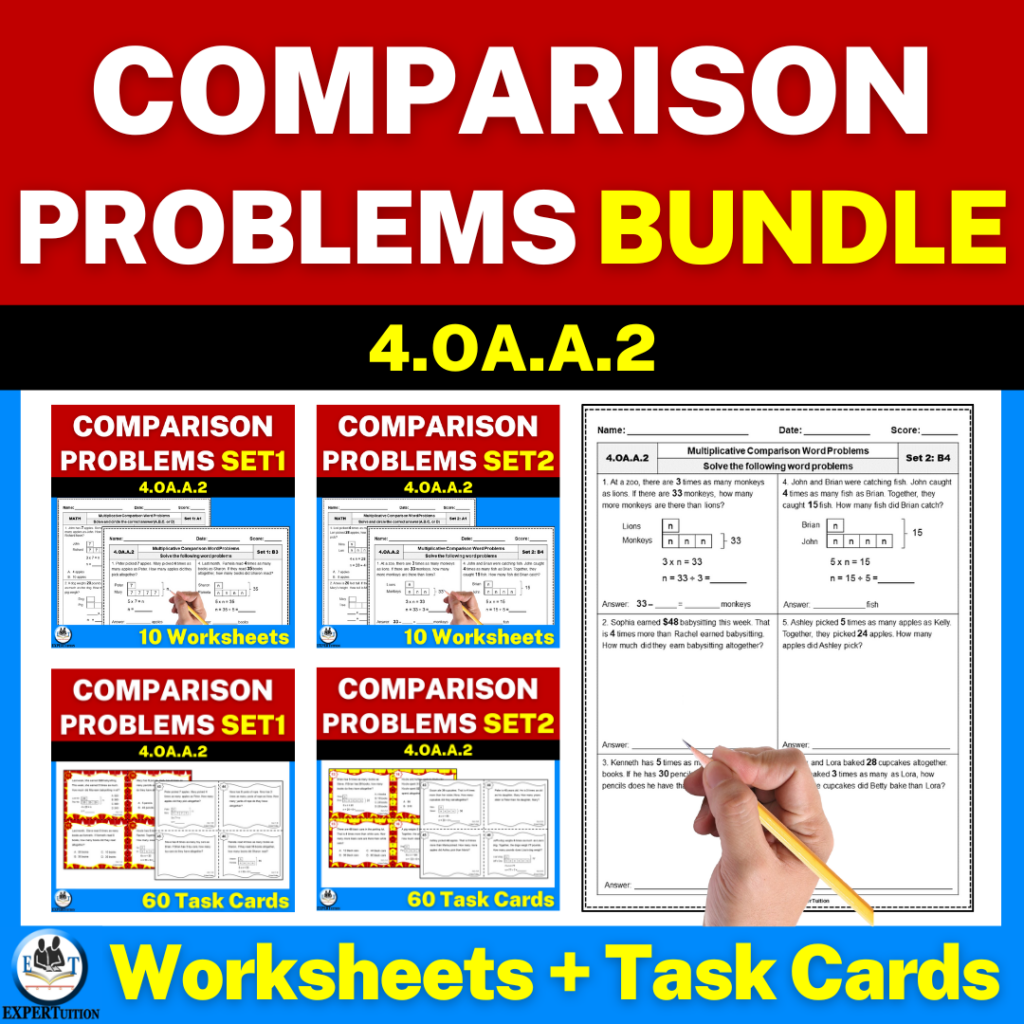 Multiplicative Comparison Word Problems Worksheets & Task Cards Bundle ...