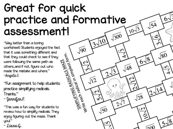 Algebra Simplifying Radicals Maze | Made By Teachers