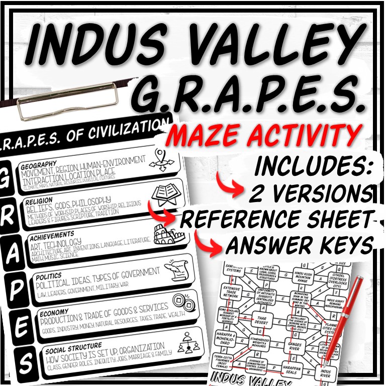 Indus Valley Civilization G.R.A.P.E.S. Maze Activity & Reference Sheet ...