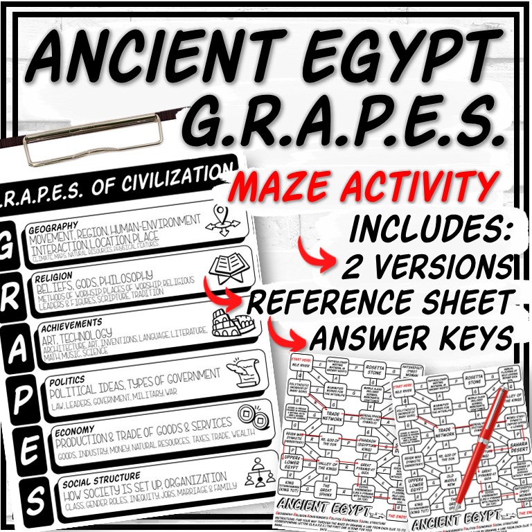 Ancient Egypt G.R.A.P.E.S. Maze Activity & Reference Sheet | Made By ...
