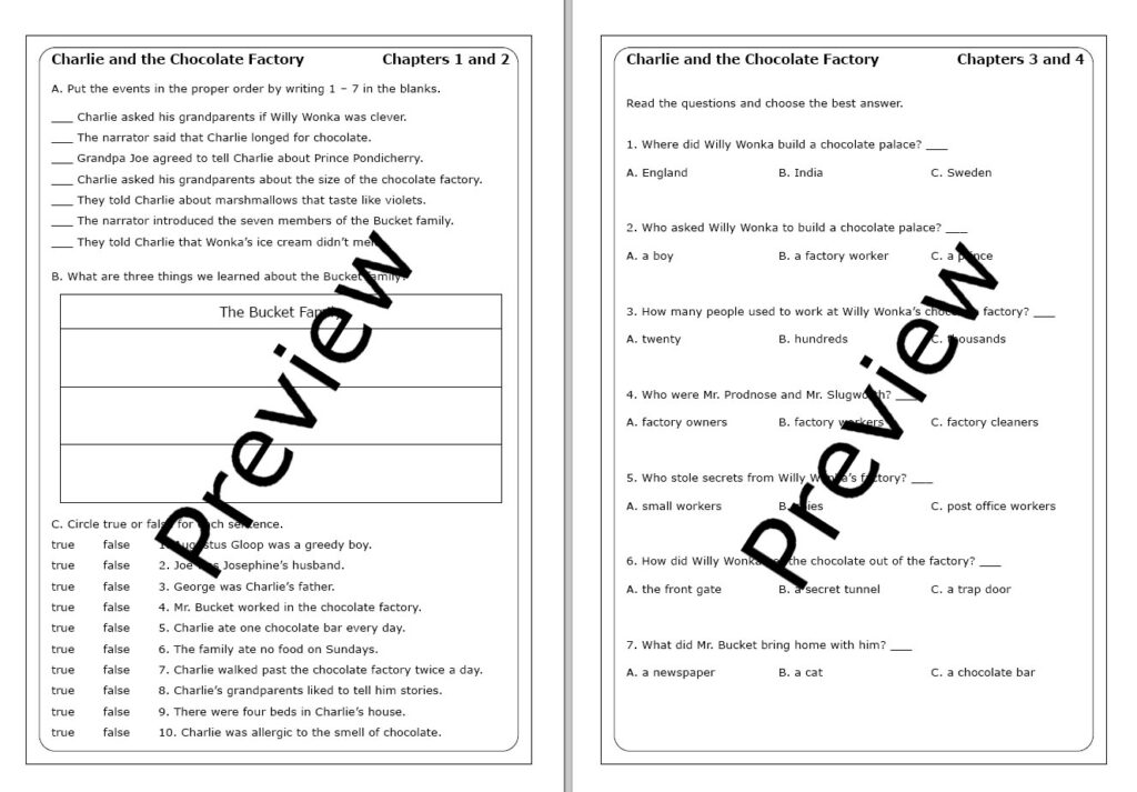 Roald Dahl "Charlie and the Chocolate Factory" worksheets | Made By ...