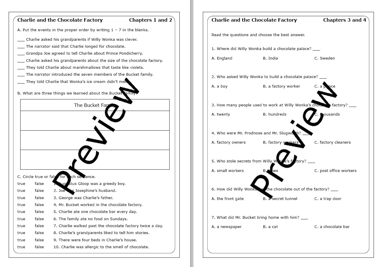 Roald Dahl "Charlie and the Chocolate Factory" worksheets | Made By ...