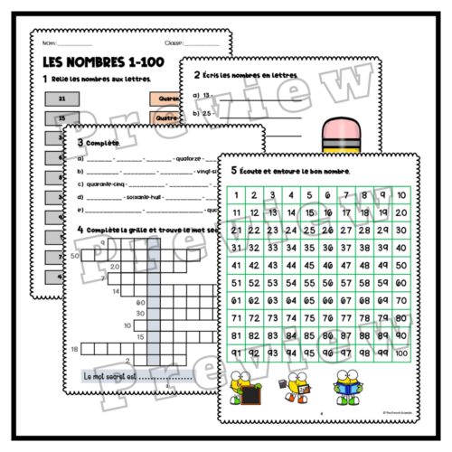 FRENCH Numbers 1-100 / Les Nombres 1-100 Activities Worksheets | Made ...