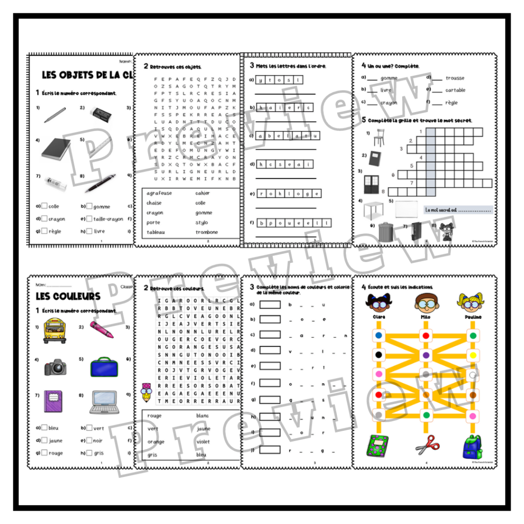 FRENCH 4 Sets of Activities Worksheets BUNDLE | Made By Teachers