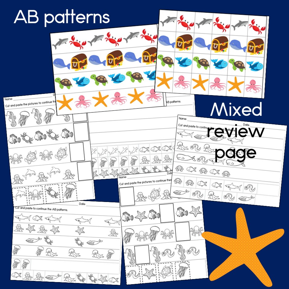 Ocean Animal Patterns Math Center with AB ABC and ABB Patterns | Made ...