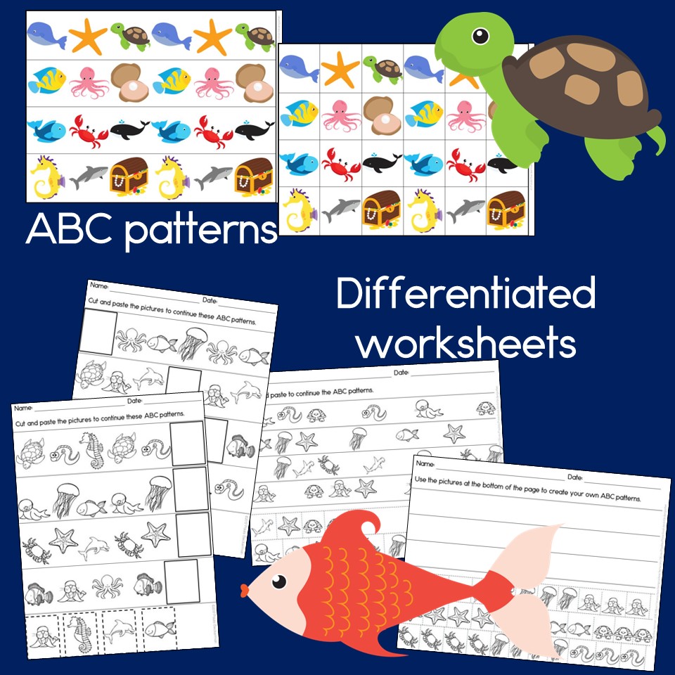 Ocean Animal Patterns Math Center with AB ABC and ABB Patterns | Made ...