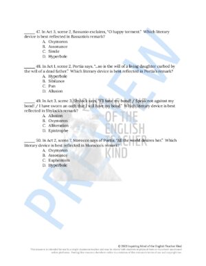 The Merchant of Venice Summative Test and Answer Key | Made By Teachers