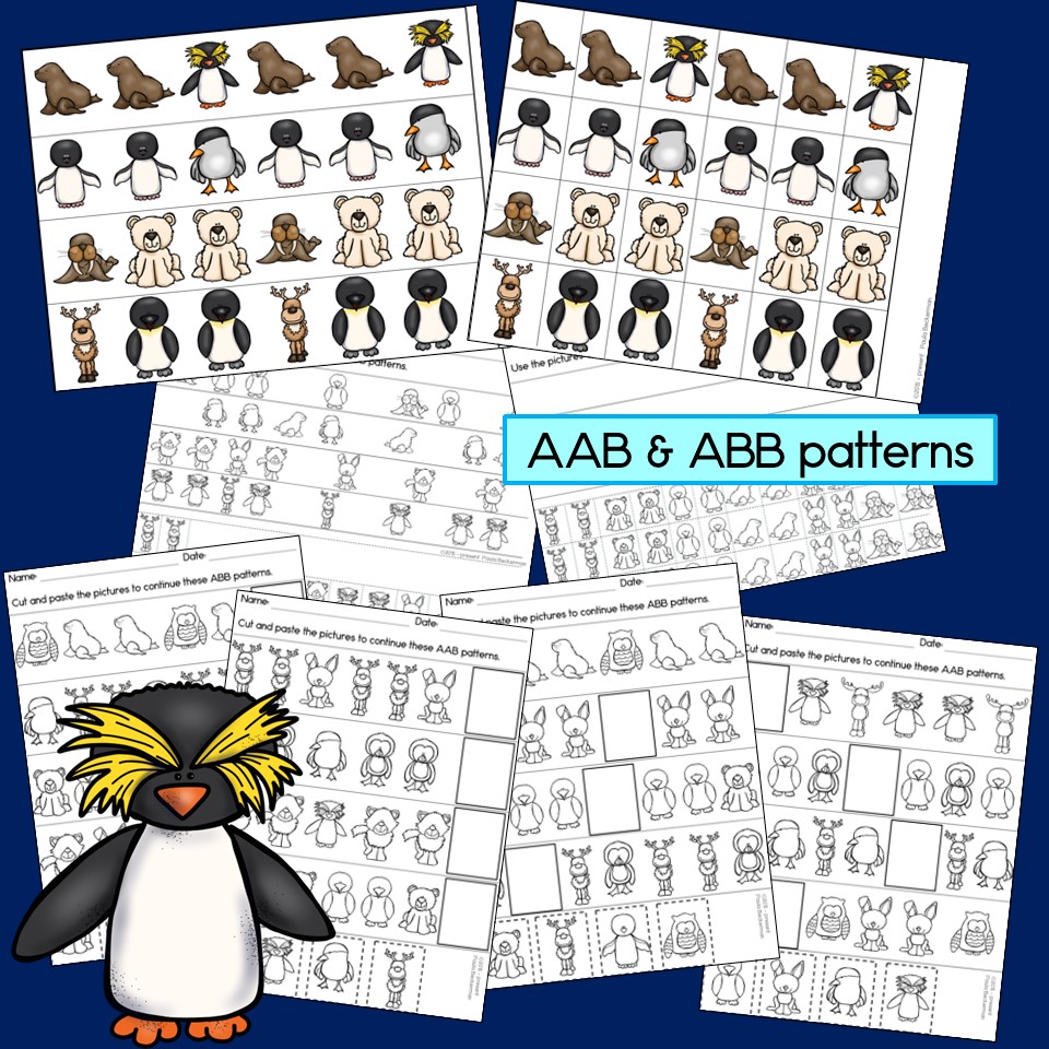 Polar Animals Patterns Math Center with AB ABC AAB and ABB patterns ...