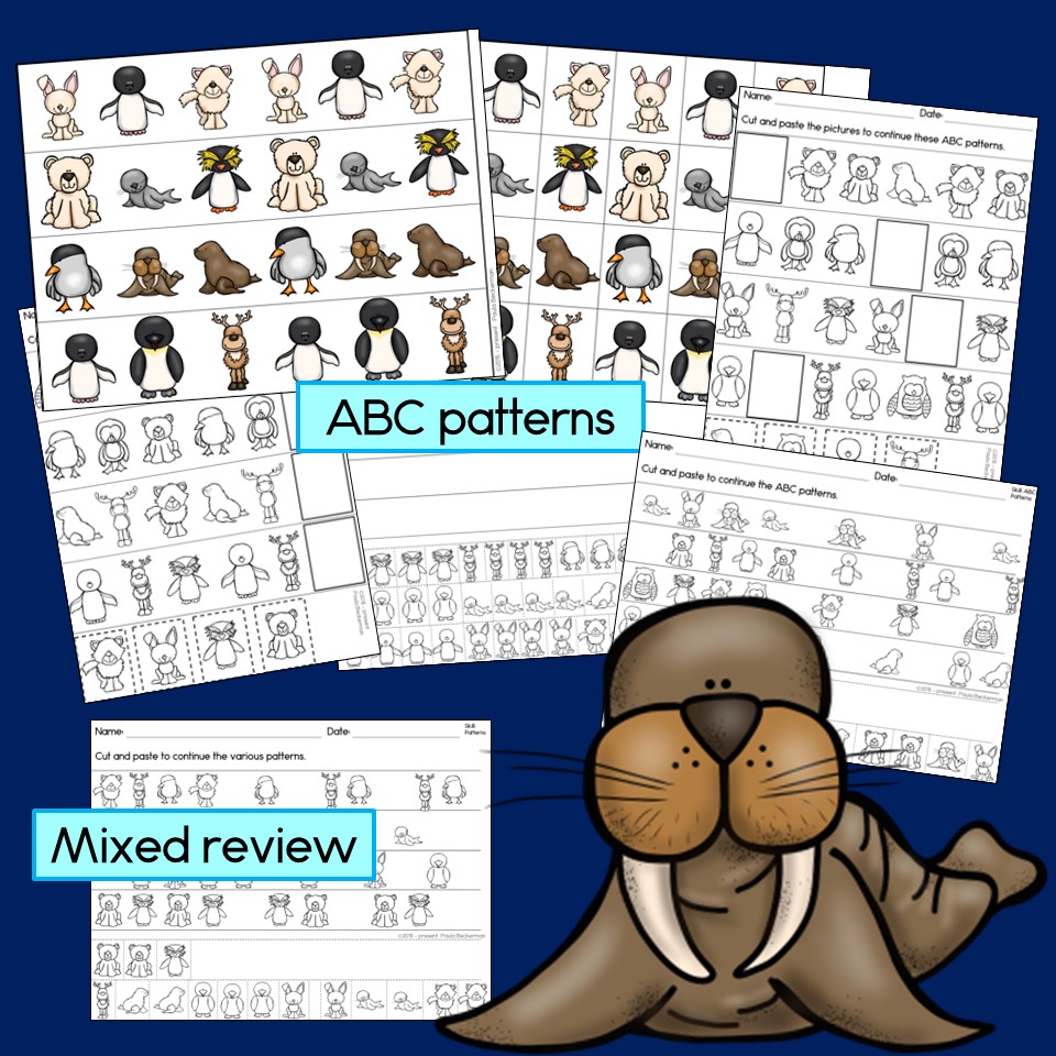 Polar Animals Patterns Math Center with AB ABC AAB and ABB patterns ...