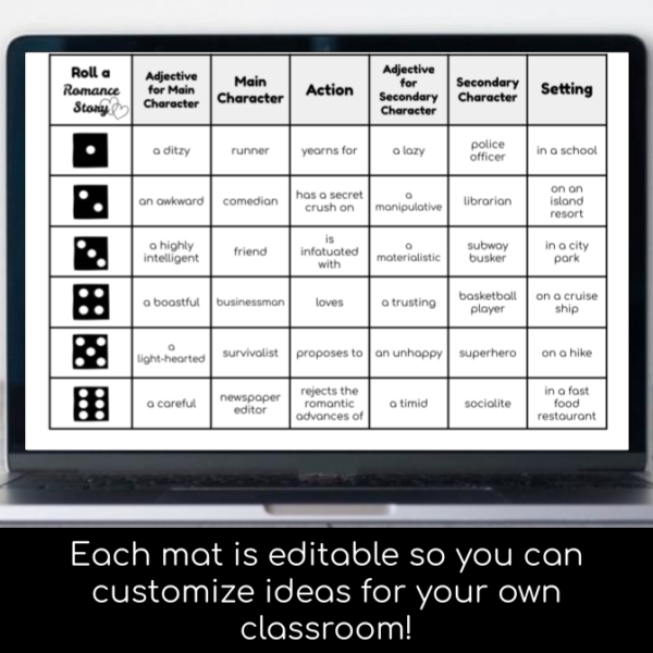 Roll a Romance Story - Great Valentine's Day Creative Writing Activity ...