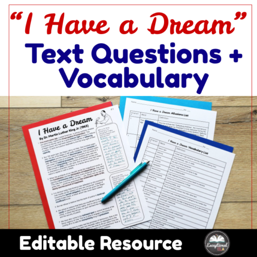 I Have a Dream Text Questions + Vocabulary List - For MLK Day or Black ...