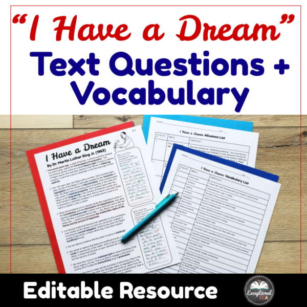 I Have a Dream Text Questions + Vocabulary List - For MLK Day or Black ...
