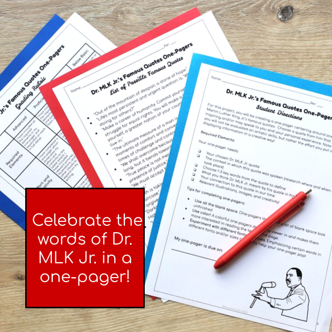 Dr. Martin Luther King Jr Famous Quotes One Pagers | Made By Teachers