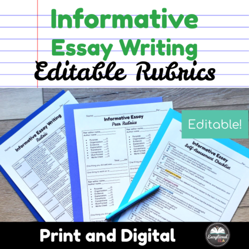 Informative Essay Writing Editable Rubrics - Print and Digital | Made ...