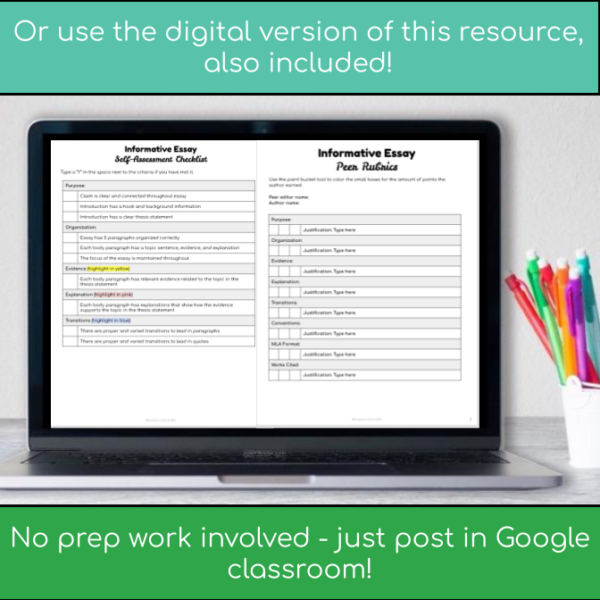 Informative Essay Writing Editable Rubrics - Print and Digital | Made ...