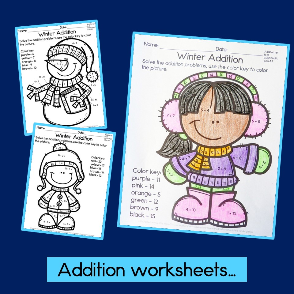 Winter Addition and Subtraction Within 20 NO PREP Worksheets | Made By ...