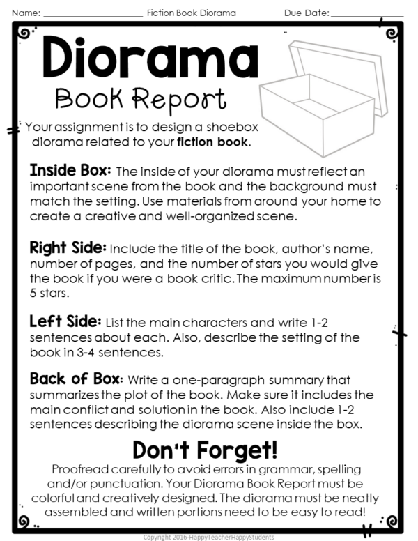 Shoe Box Diorama Book Report Template: Perfect for Fiction or Non ...