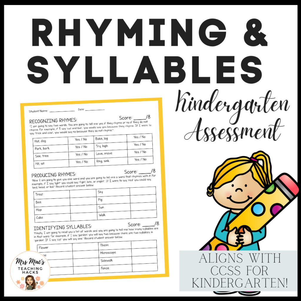 Rhyming and Syllables Assessment (Kindergarten) | Made By Teachers