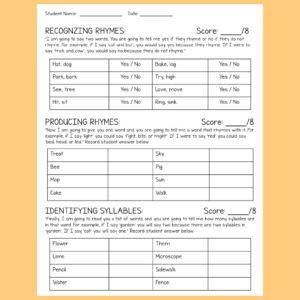 Rhyming and Syllables Assessment (Kindergarten) | Made By Teachers