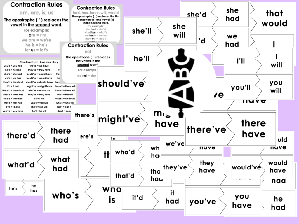 Contraction Puzzles with 88 Contractions Families | Made By Teachers