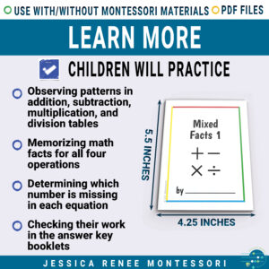 Math Facts Booklets, Montessori Bundle with Multiplication, Addition ...