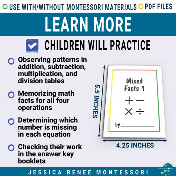 Math Facts Booklets, Montessori Bundle with Multiplication, Addition ...